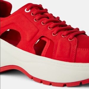 Zara | Shoes | Zara Red Laceup Sneakers With Cut Out Details | Poshmark